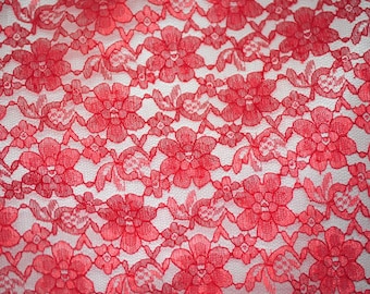 Red lace fabric | Etsy