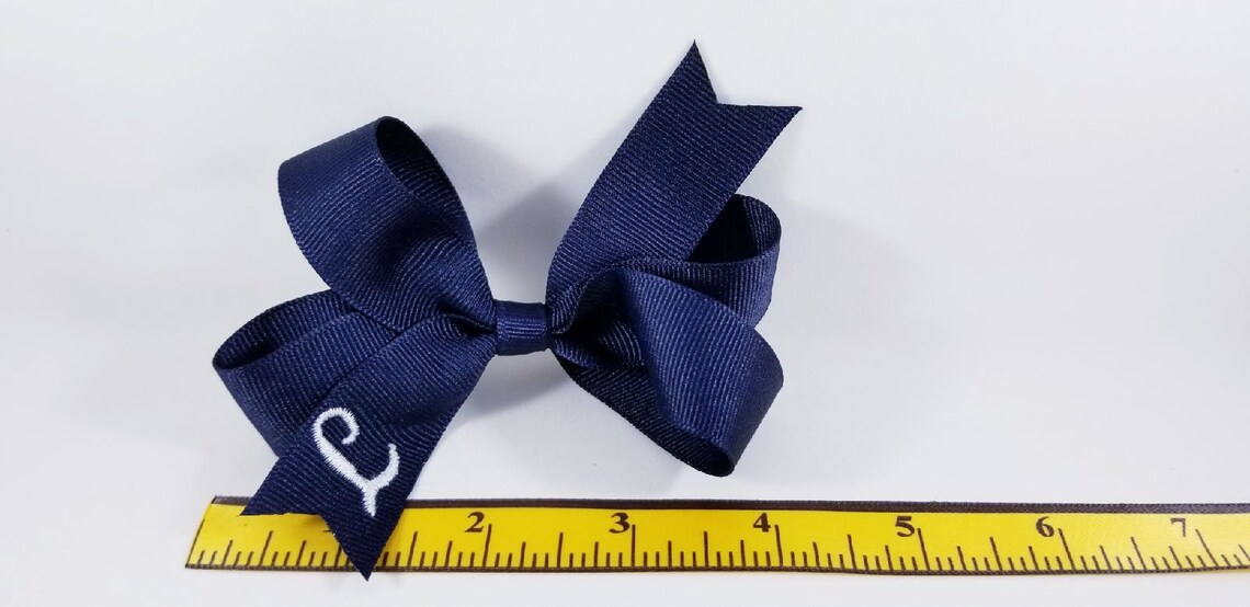 Embroidered Initial Bow in Navy - Etsy