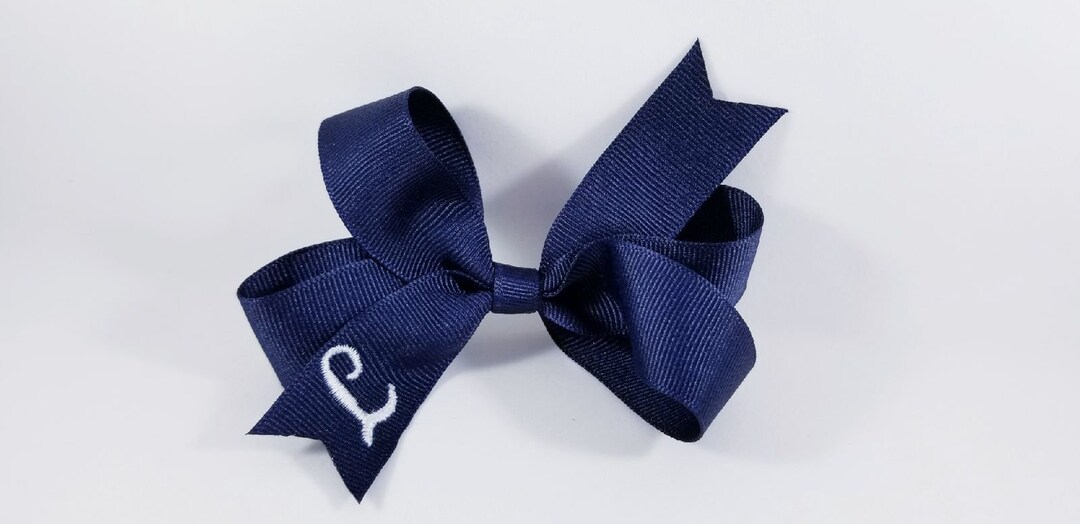 Embroidered Initial Bow in Navy - Etsy
