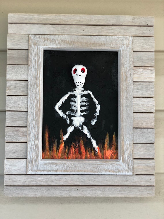 Skeleton On Fire Original Framed Artwork | Etsy