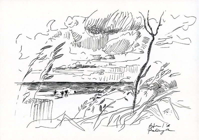 Peaceful Nature Drawing Calming Sea Drawing Baltic Sea Coast - Etsy