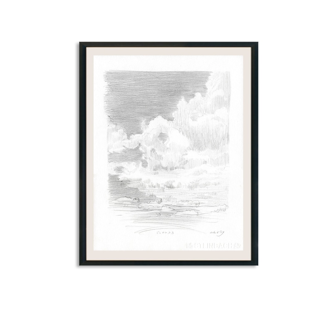 Cloudy Sky Graphite Pencil Drawing Interior Decor Grey - Etsy