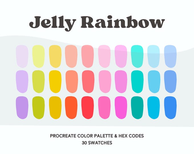 Rainbow Color Palette With Hex Codes & Rgb Codes, Procreate Swatches ...