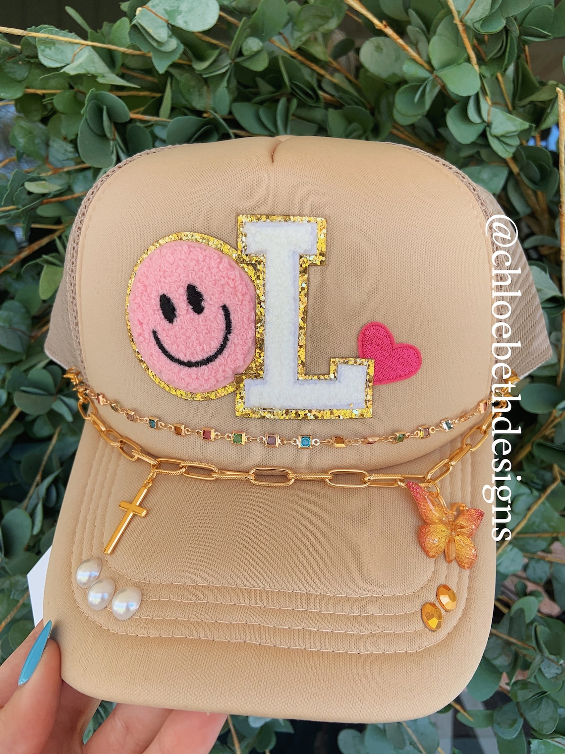 Summertime on My Mind Hat Tan Trucker Hat With Smiley Face, Initial ...