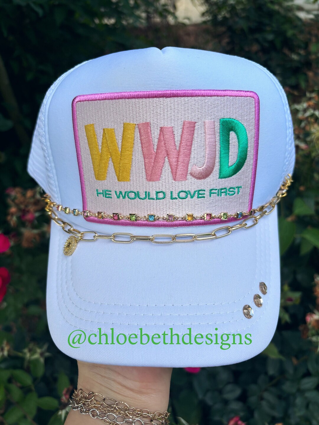 White Women's Bling Trucker Hat- Patches, Summer Vacation Boat Baseball ...