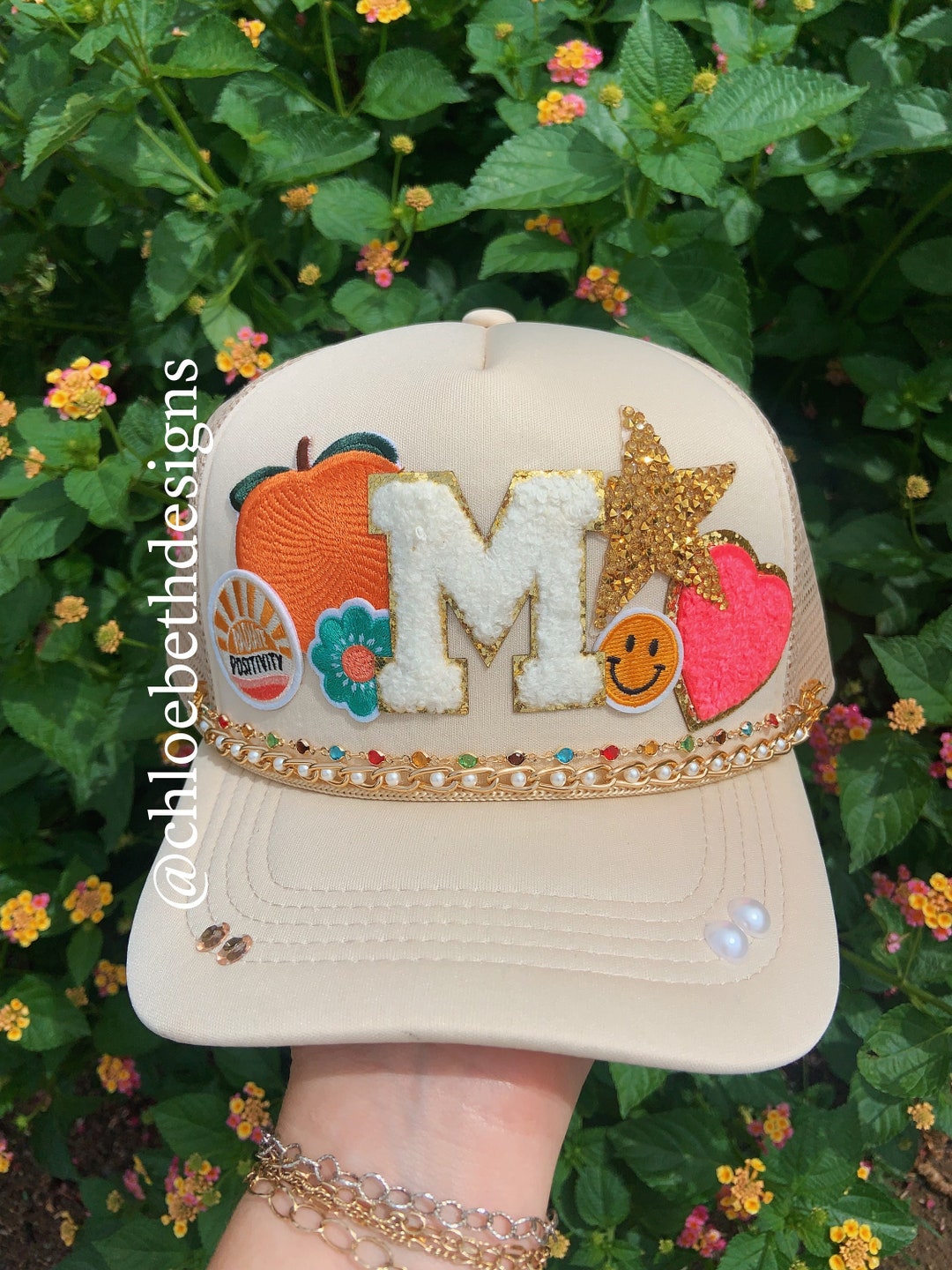 Tan/ Beige Women's Bling Trucker Hat-peach, Initial, Heart, Sunshine ...