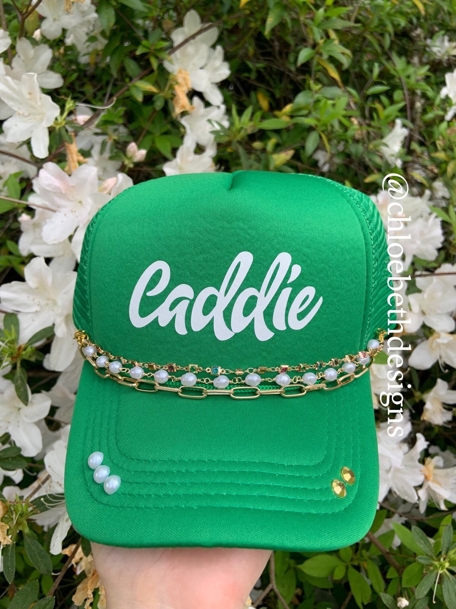 Women's Kelly Green Trucker Hat Golf Hat, Caddie Hat, Hat Chains, Pearl ...