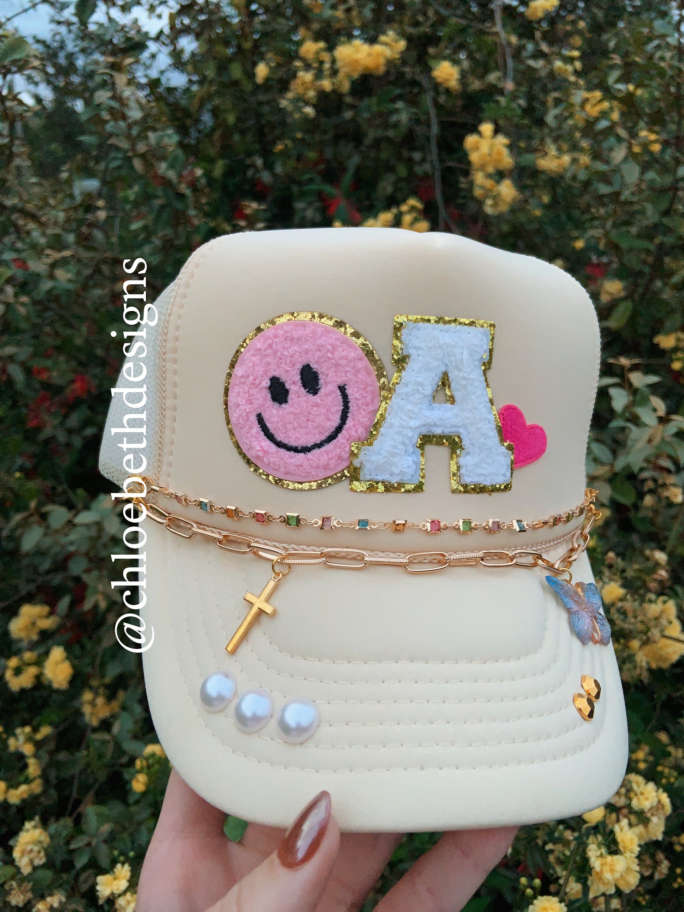 Summertime on My Mind Hat Tan Trucker Hat With Smiley Face, Initial ...