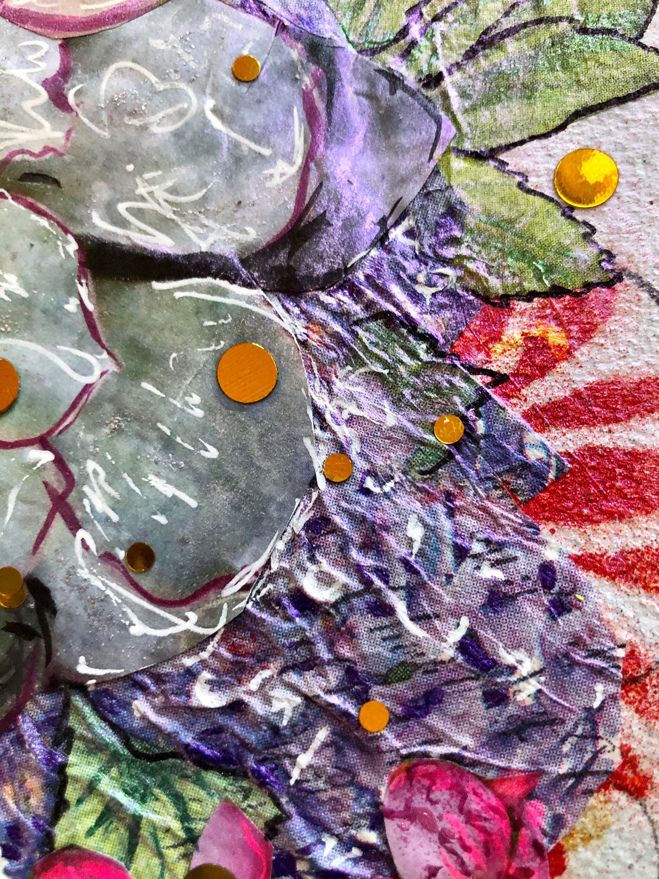 Floral Collage, Mixed Media, Embellished Decor, Garden Flowers, Artist ...