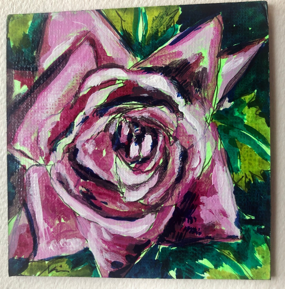 Miniature Rose Painting, Tiny Artwork, Floral Decoration, Artist ...