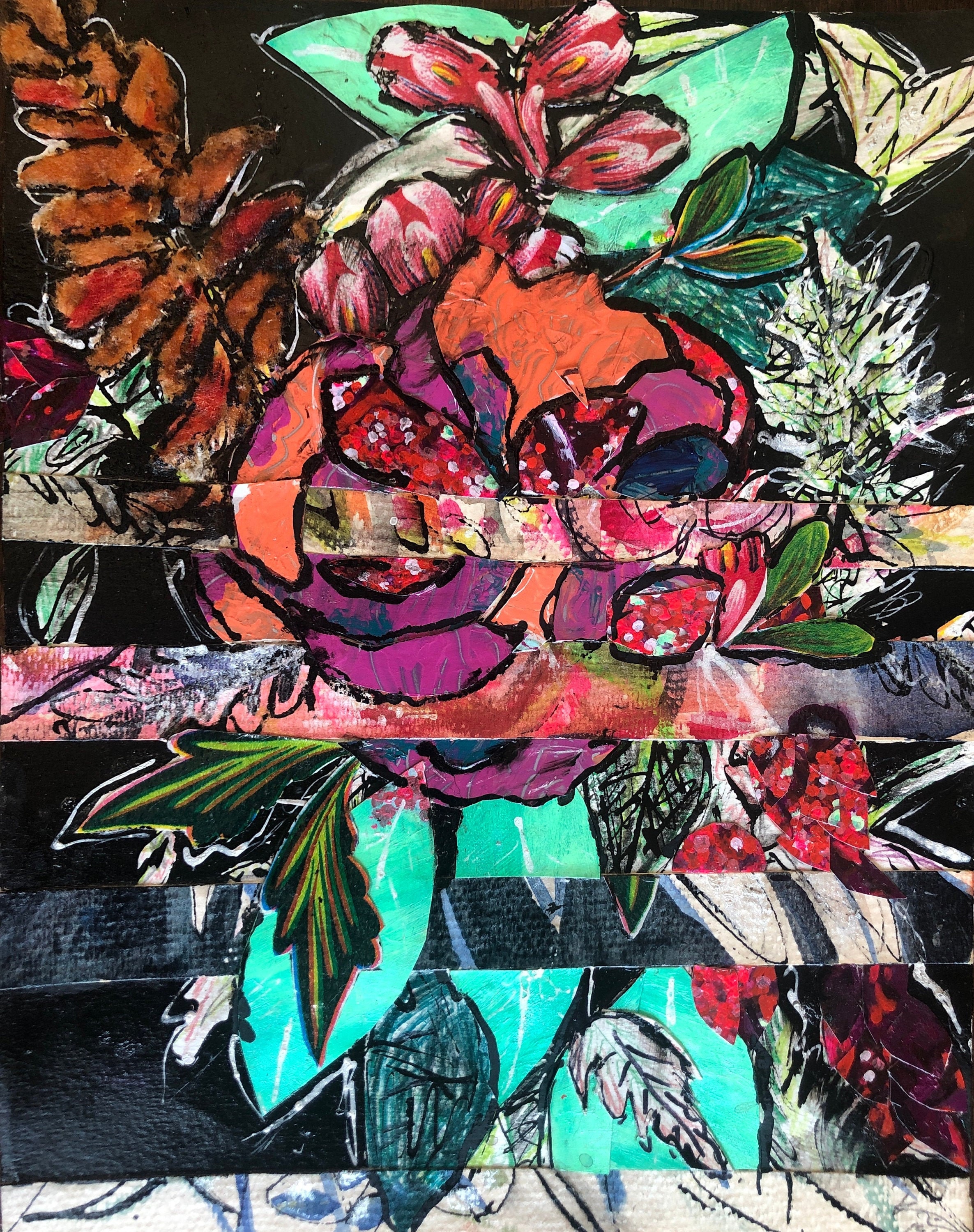 Abstracted Rose Bouquet, Mixed Media Roses, Artist Original, Unique ...