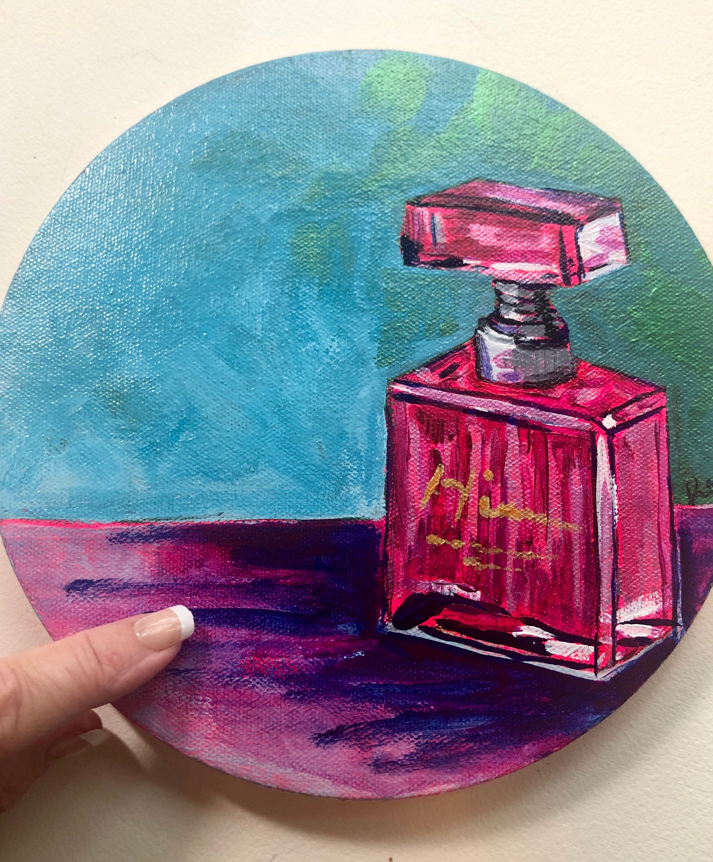Small perfume painting round artwork artist original one of | Etsy