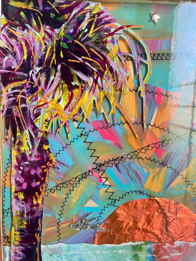 Sea Pearl, Unique, Handmade, Resin, Collage, Seascape, Ocean and Palm ...