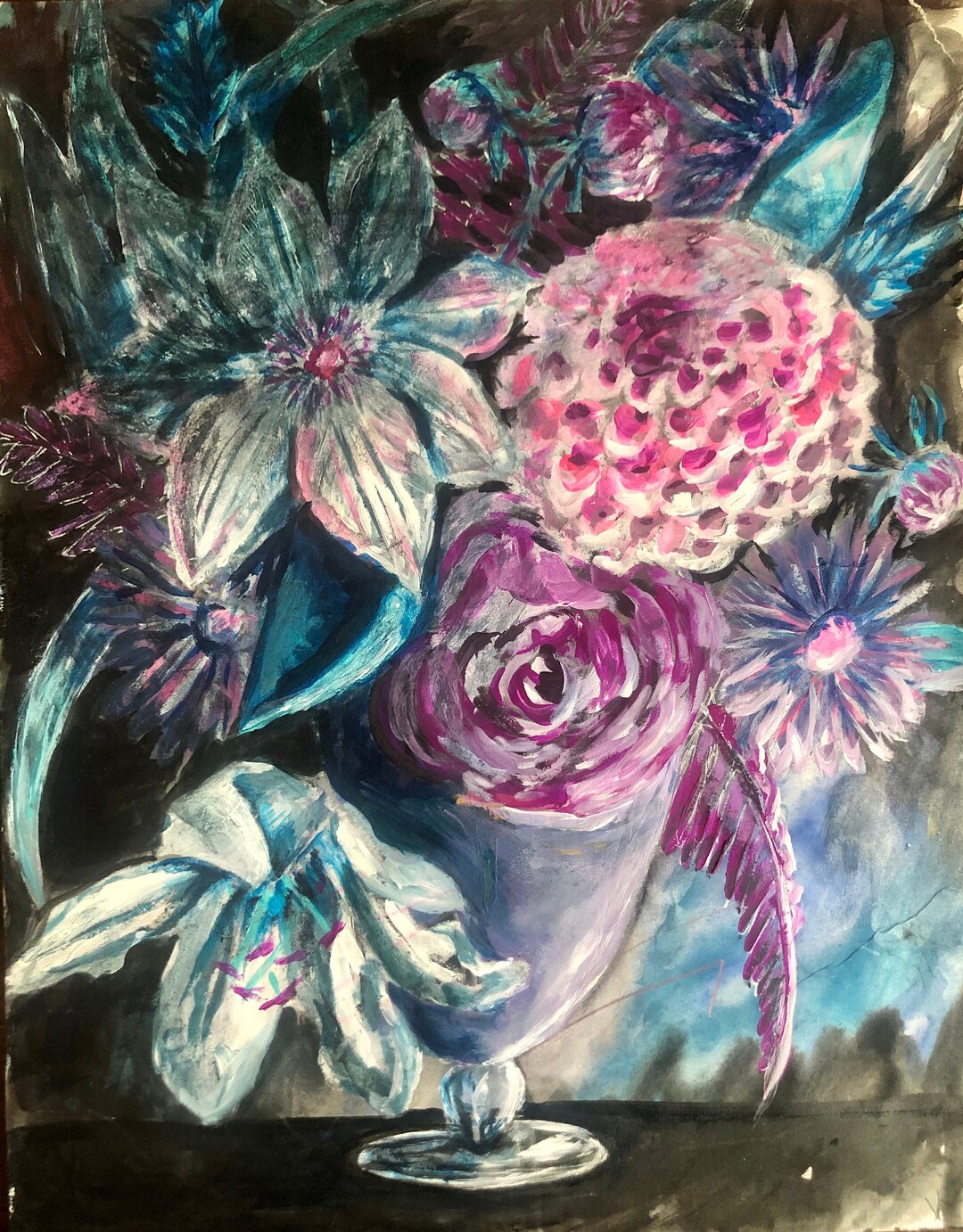 Bouquet of Flowers, Floral Decor, Unique Original Artwork, Garden ...