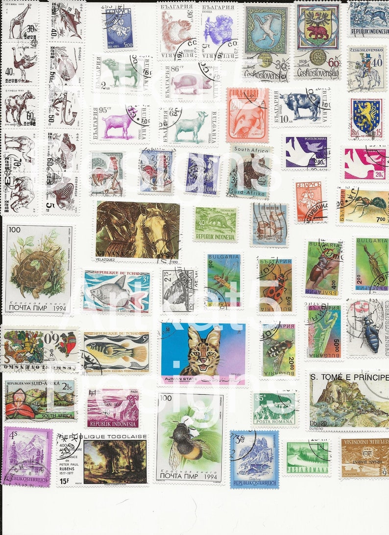 136 Nature Postage Stamps, Printable Instant Download, Digital Ephemera ...
