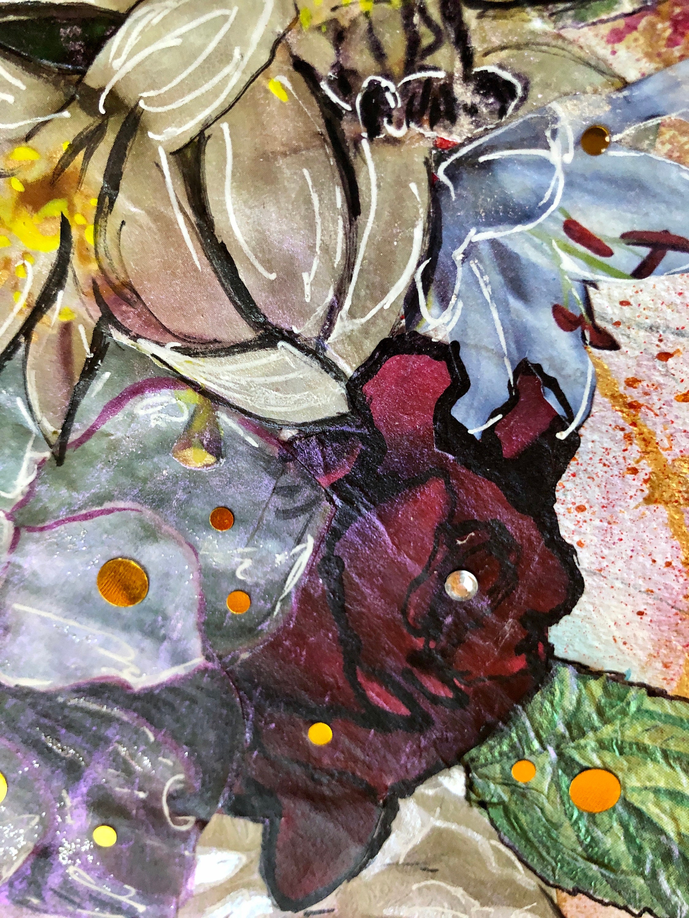 Floral Collage, Mixed Media, Embellished Decor, Garden Flowers, Artist ...