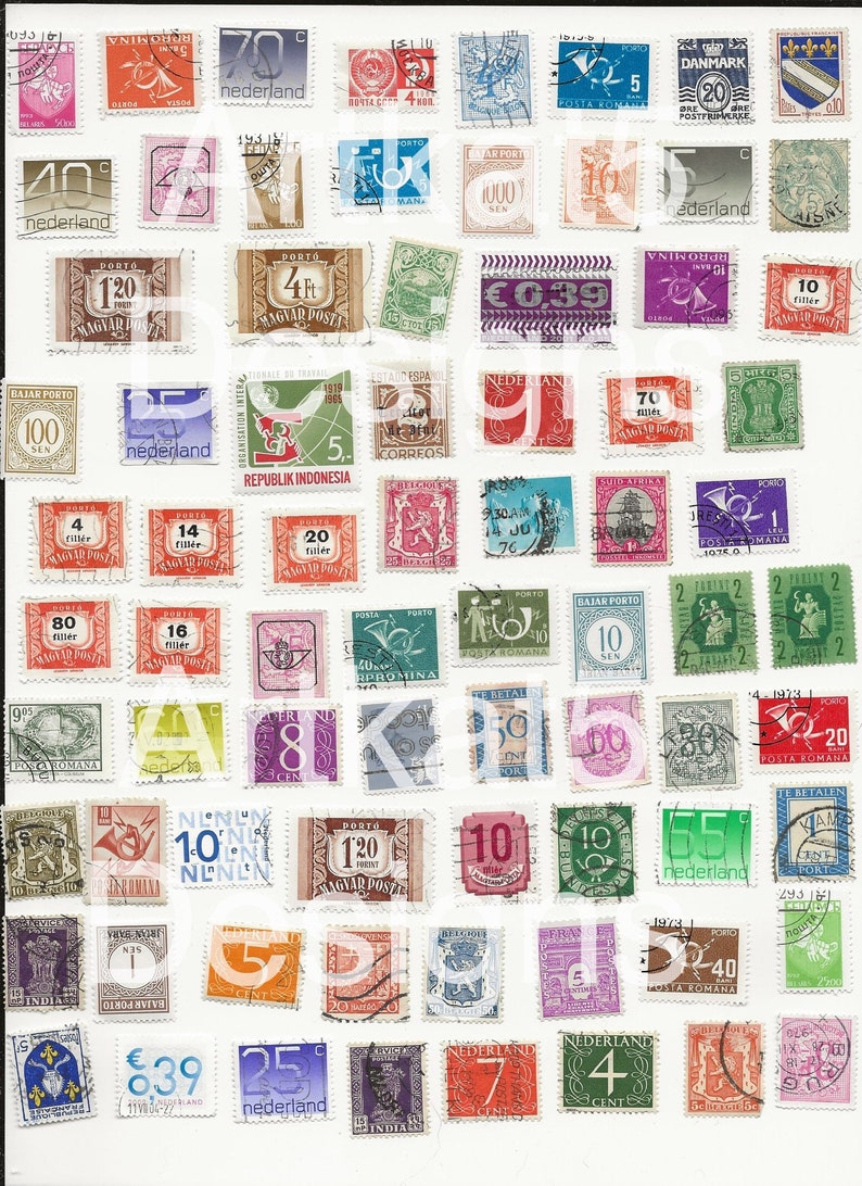 142 Colorful Number Postage Stamps, Printable Instant Download, Digital ...