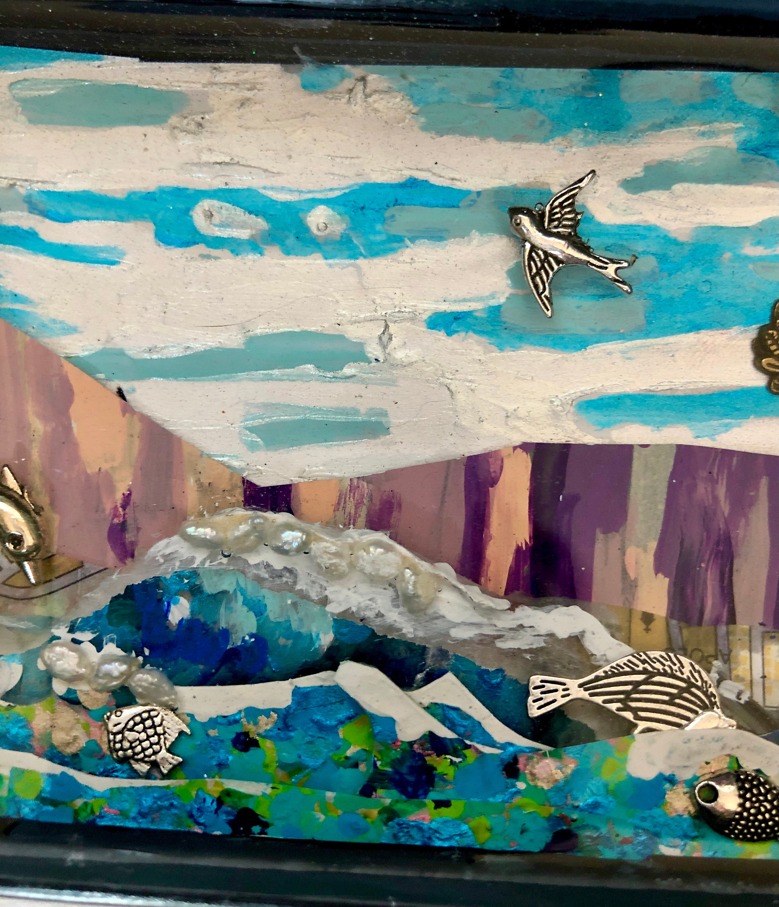 playful seascape artist original resin landscape mixed media collage ...