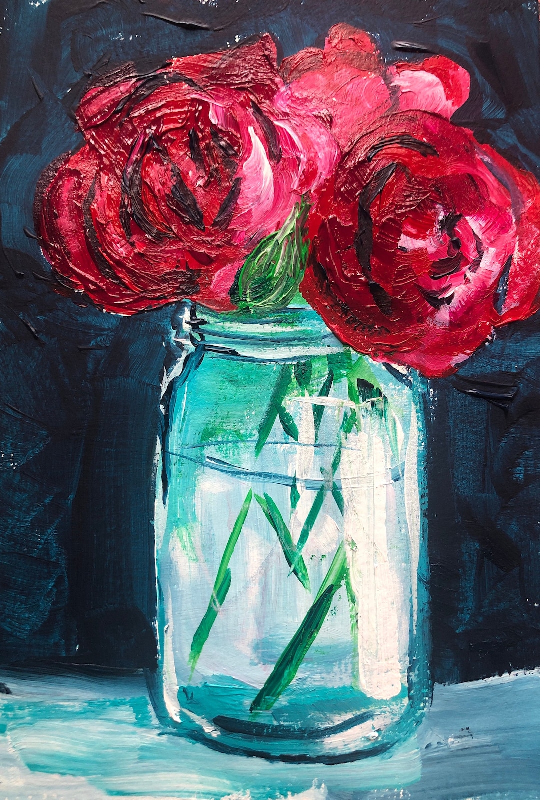 Rose Painting, Small Artwork, Floral Decoration, Artist Original, One ...