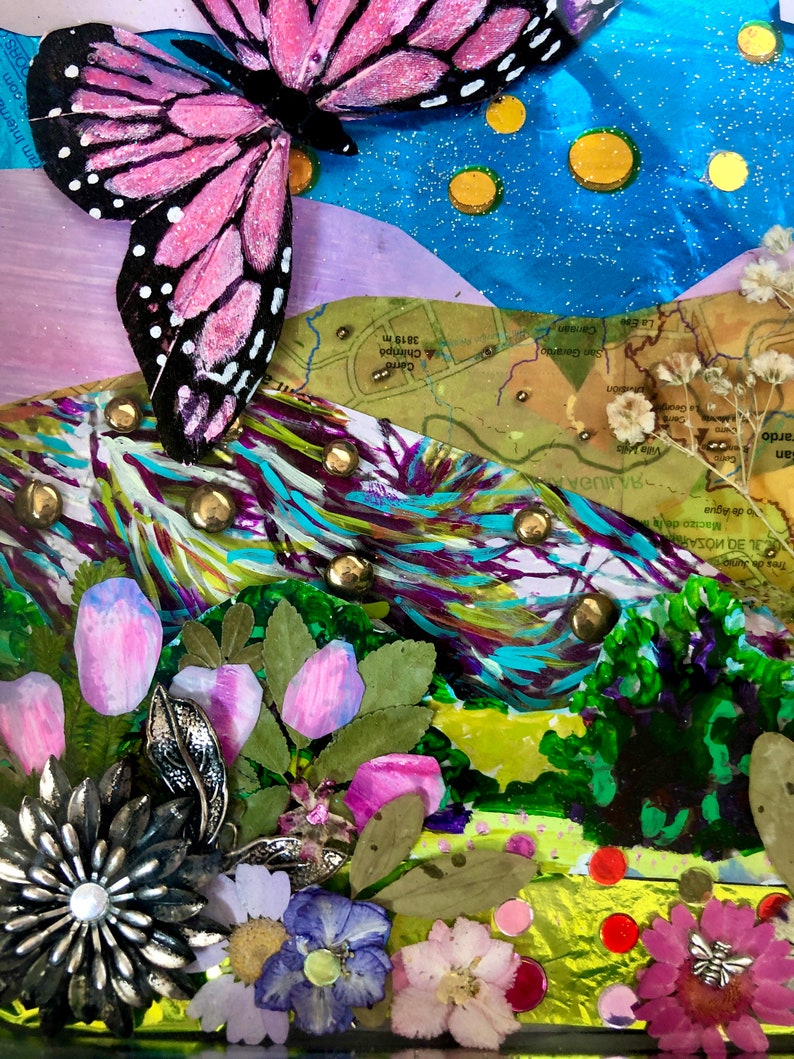 Butterfly Summer, Playful Landscape, Garden Flowers, Artist Original ...