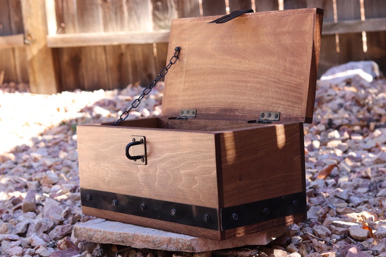 Large Treasure Chest Rustic Chest With Black Metal - Etsy