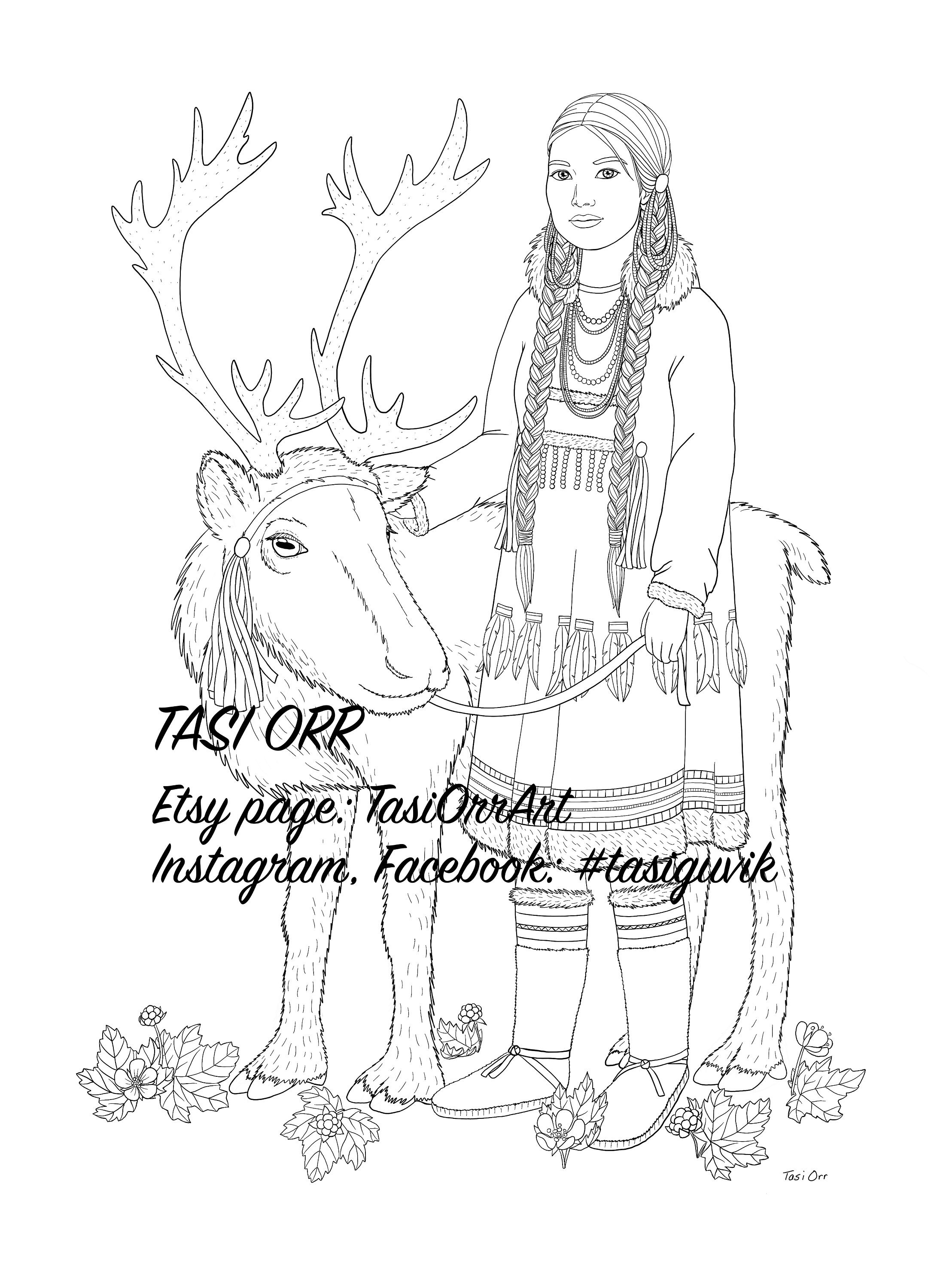 Siberian Yupik Reindeer Herder // Coloring Page // Digital Print for ...