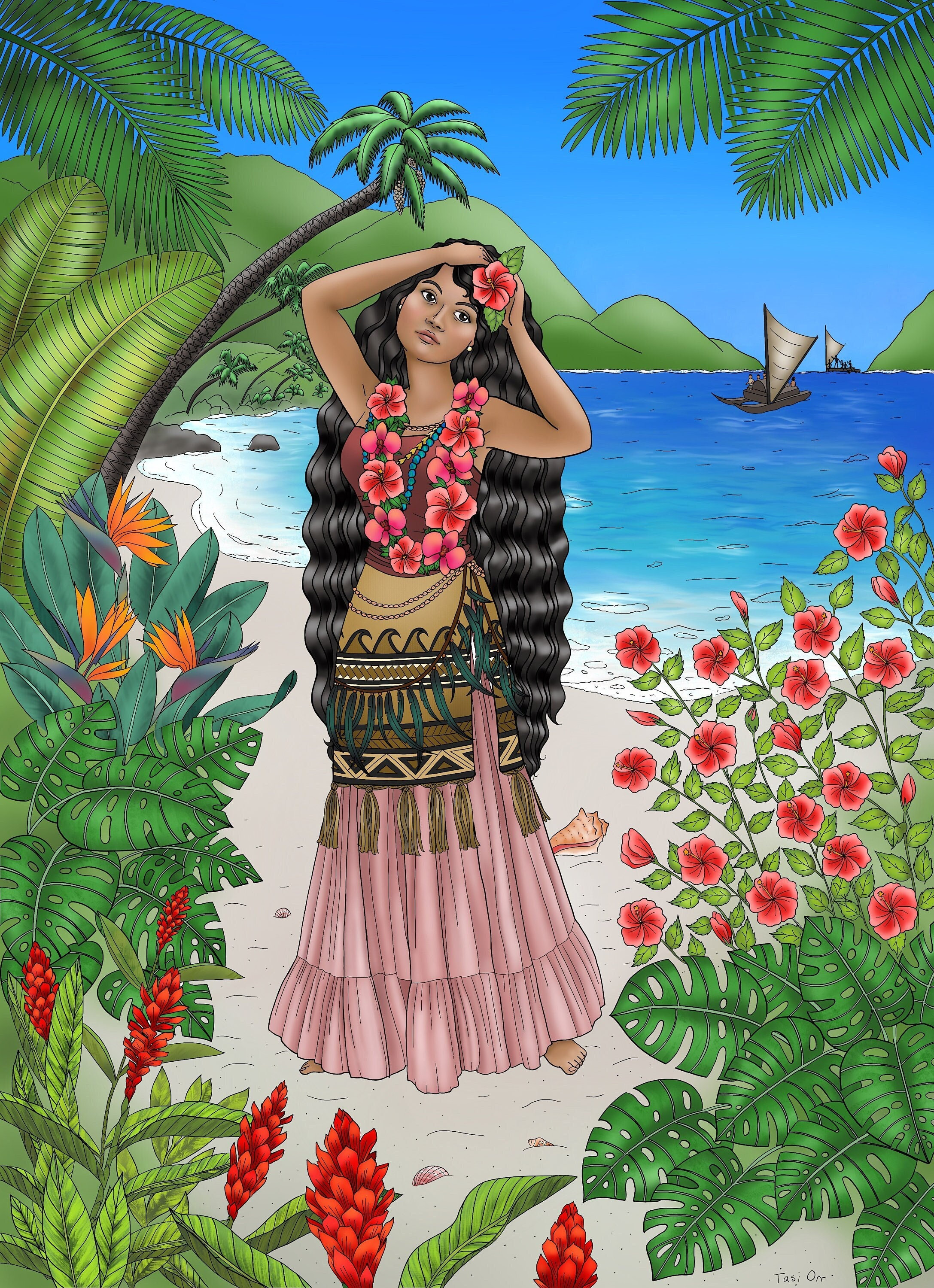 Polynesian Princess // Coloring Page // Digital Print for Instant ...