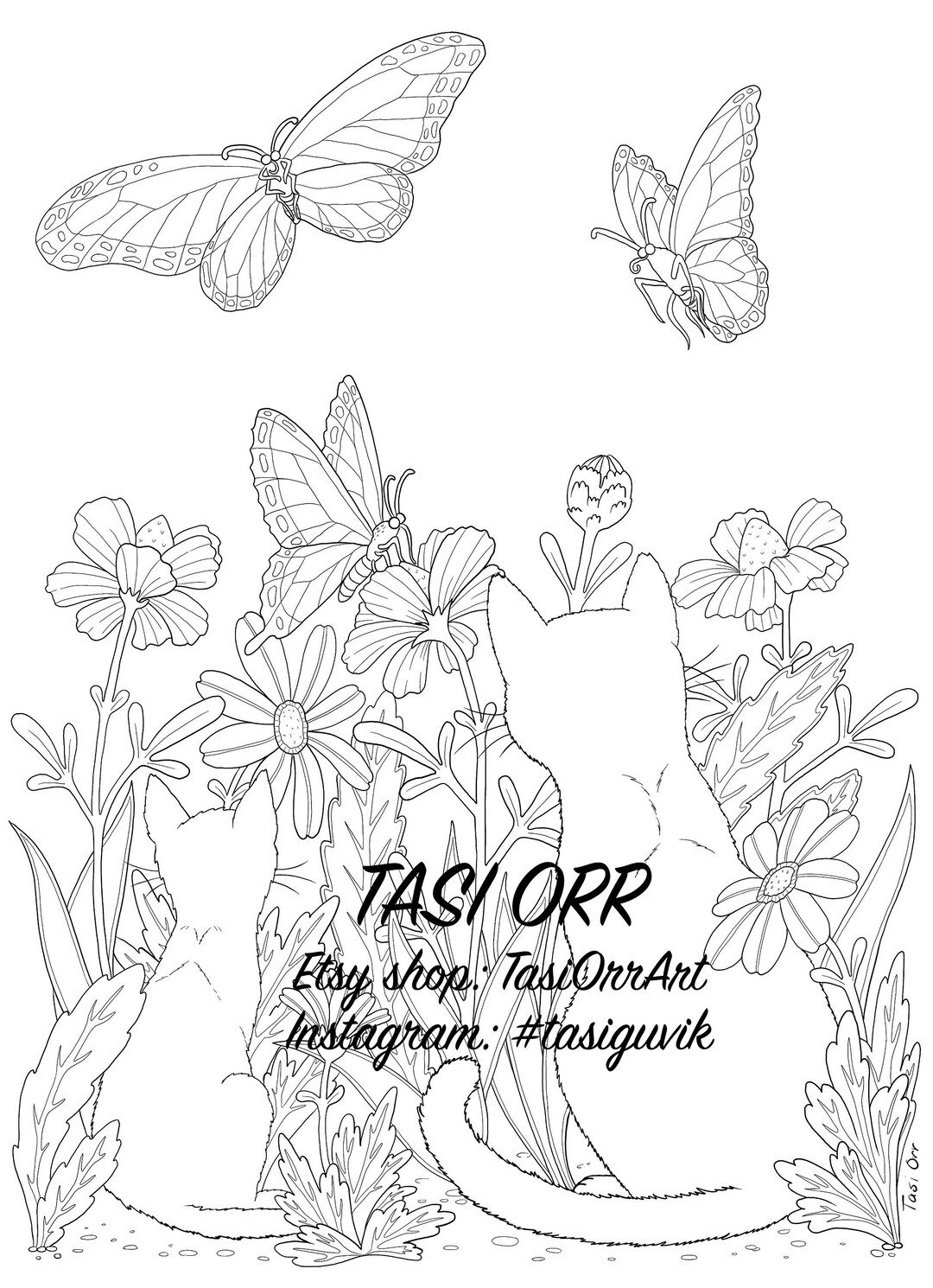 Cats in the Garden // Coloring Page // Digital Print for Instant ...