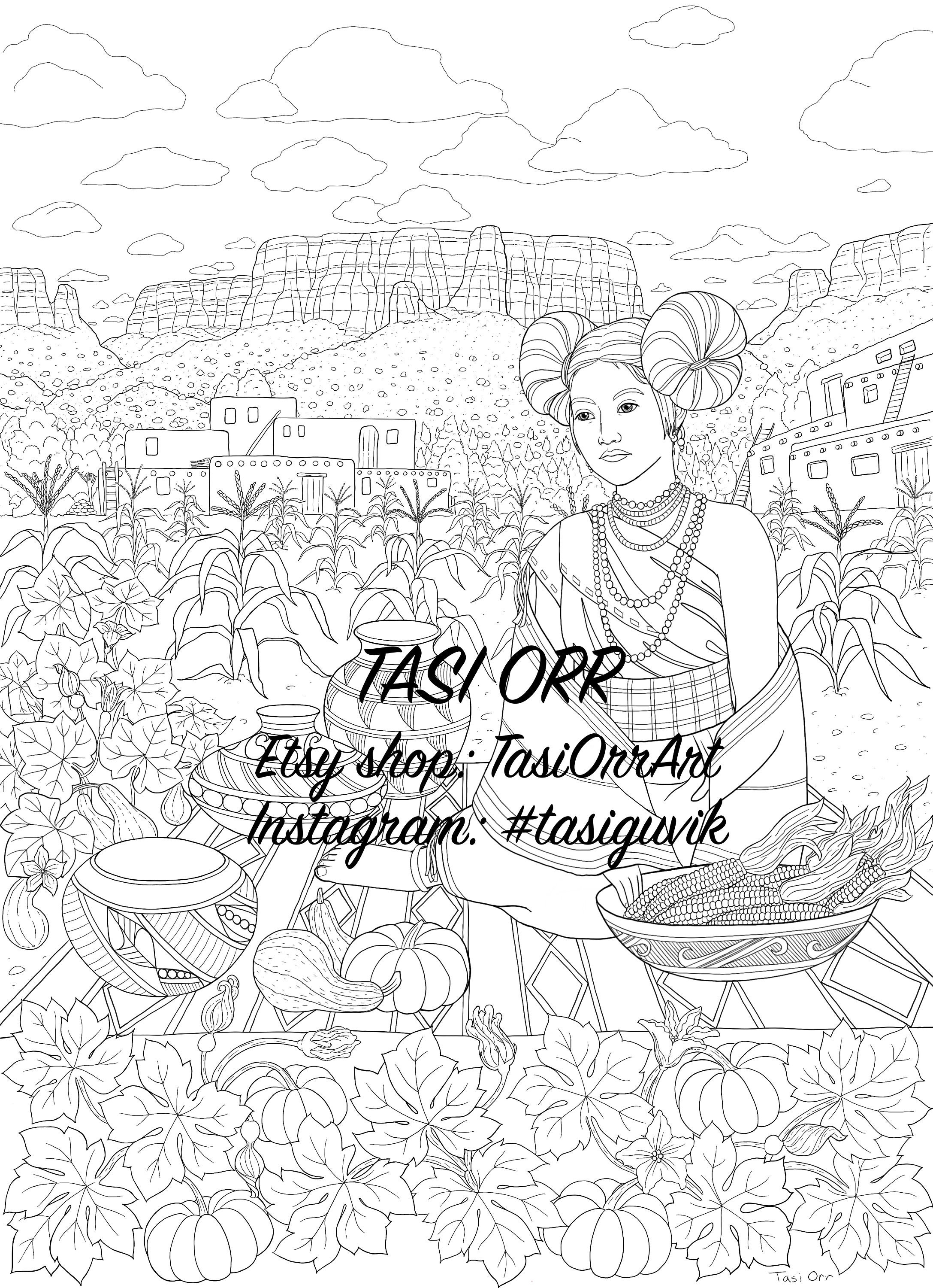 Indigenous American Princess Bundle // Coloring Pages // Digital Prints ...