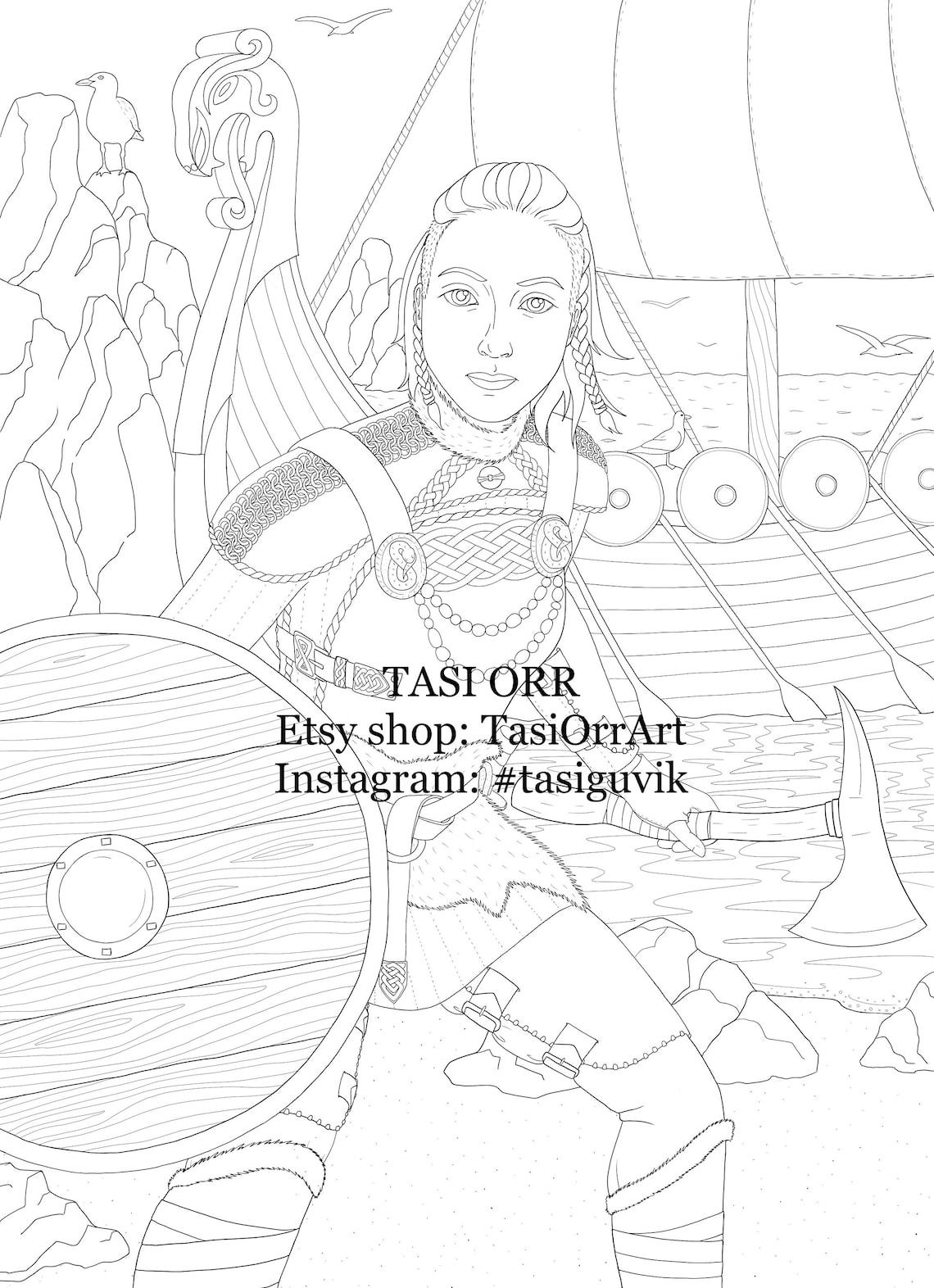 Viking Princess // Coloring Page // Digital Print for Instant Download ...