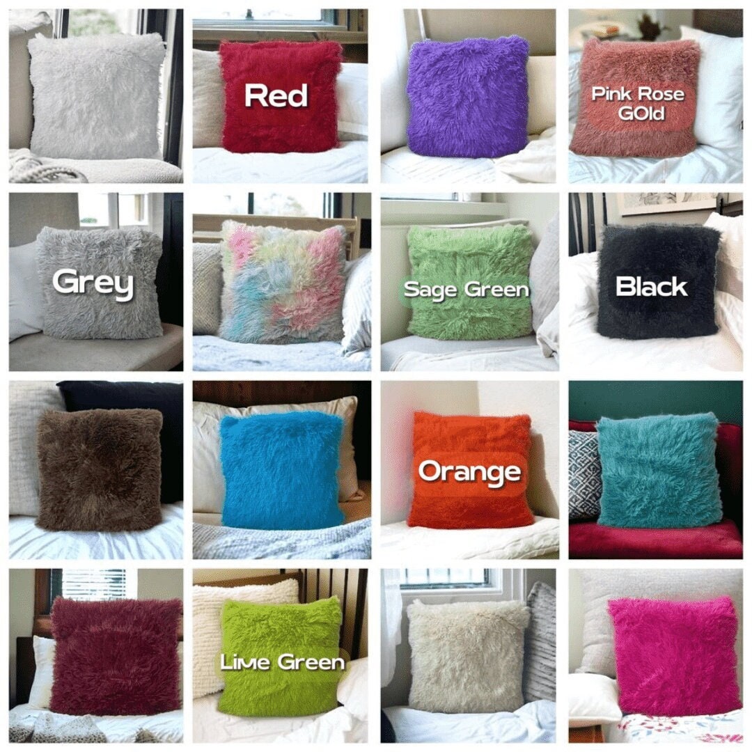 Colorful Faux Sheepskin Fur Cushion Cover, 18x18 Monoglian Fur ...