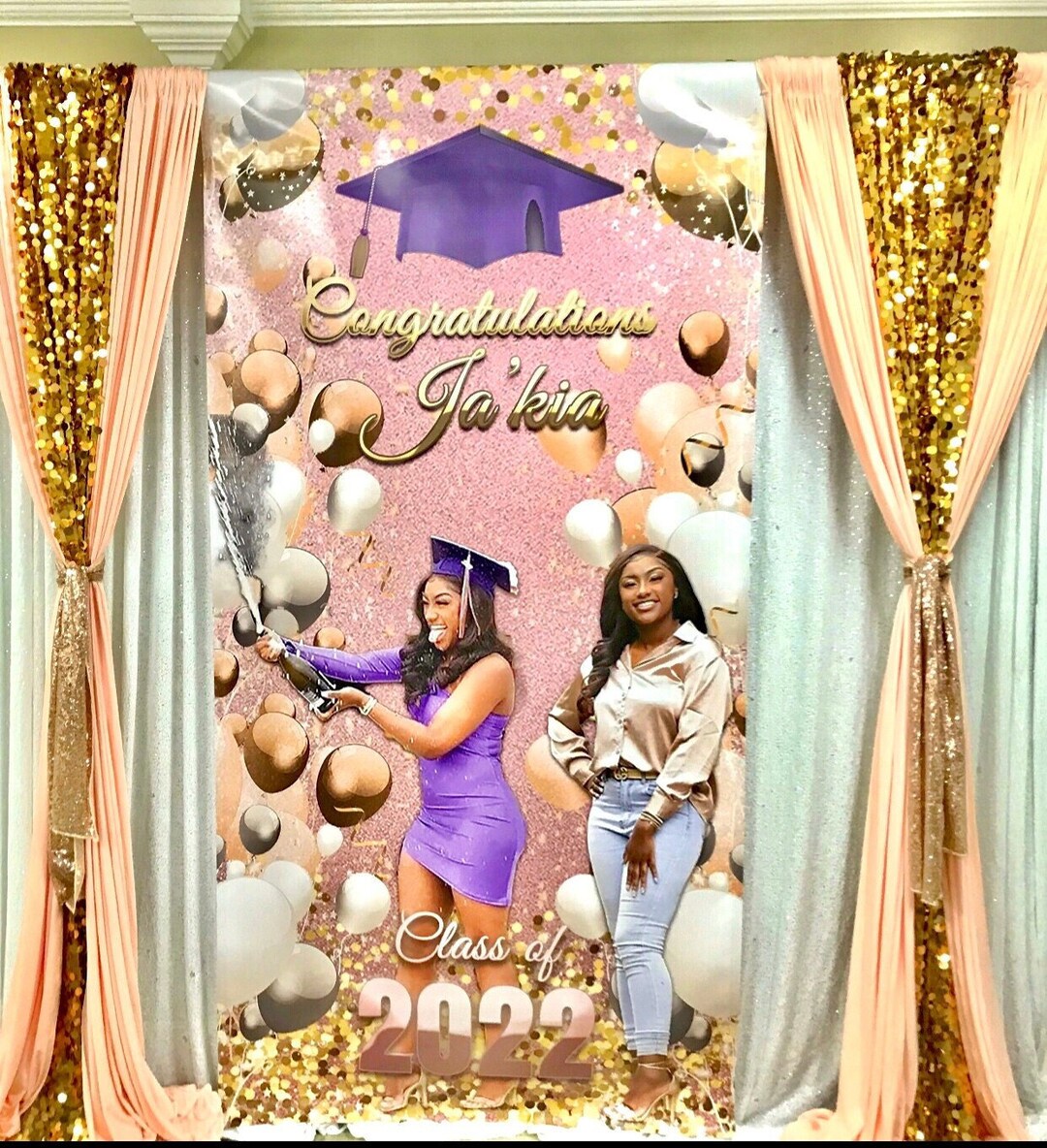 Custom Graduation Backdrop With Photos and Bling | Graduation Banner - Etsy