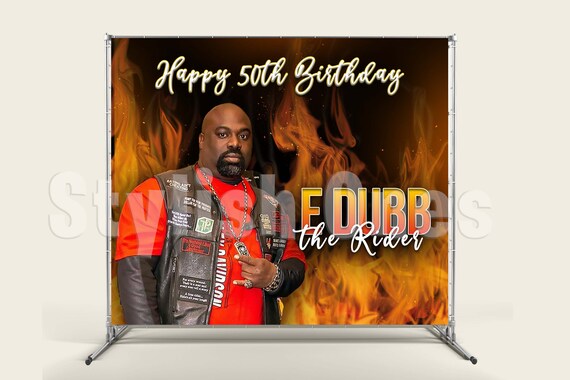 Custom masculine step and repeat birthday backdrop with photo for a guy ...