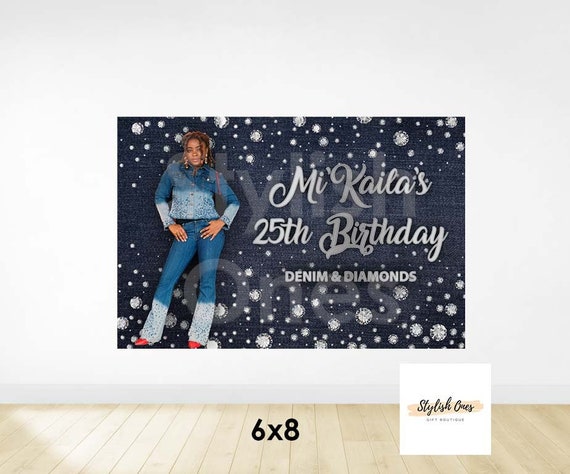 Denim and Diamonds backdrop with photo for birthday parties, Sweet 16 ...