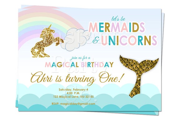 Mermaid And Unicorn Birthday Invitation Unicorns And Etsy Mermaid And Unicorn Birthday Invitation Unicorns And Etsy