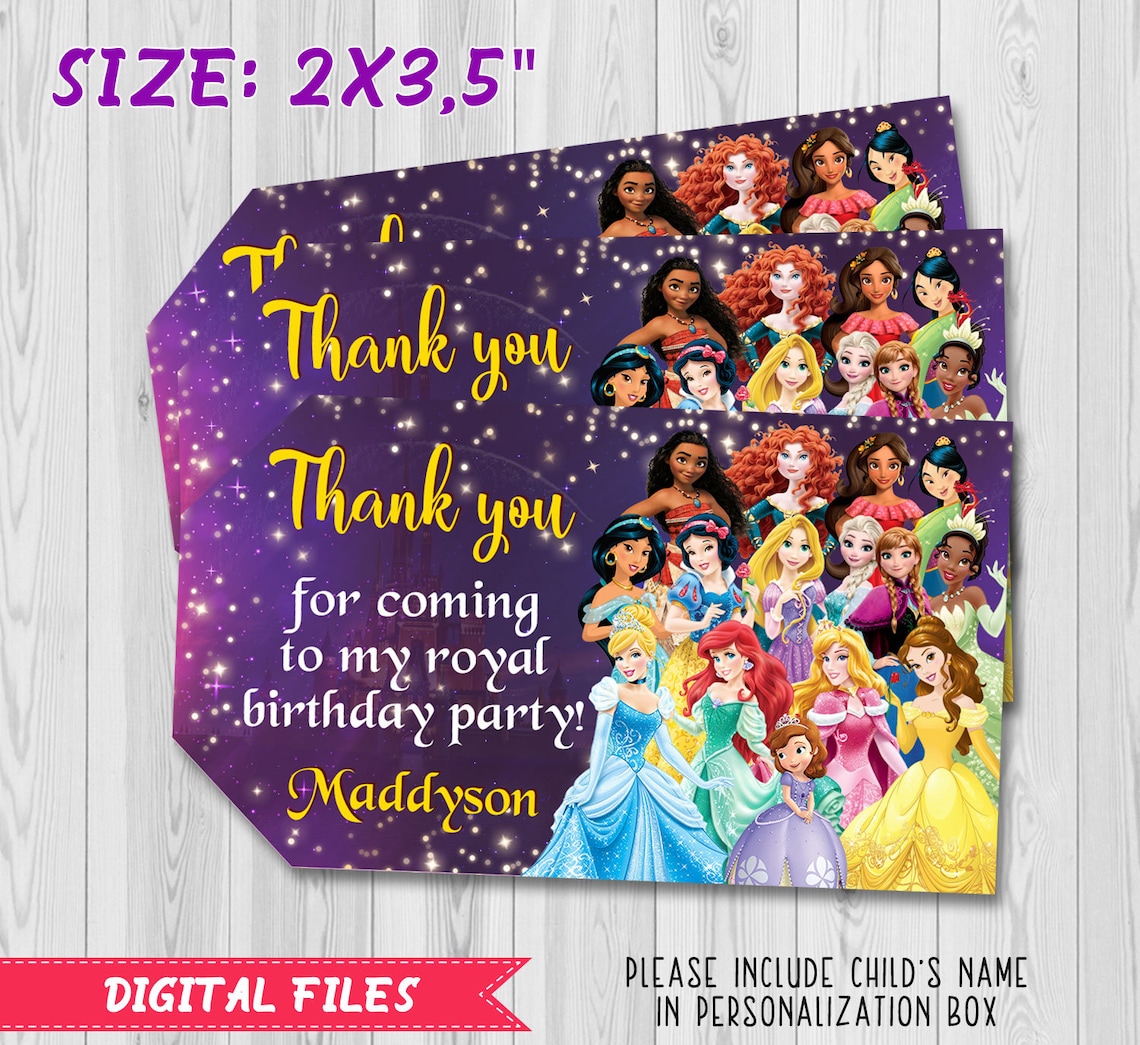 Disney princess thank you tags Disney princesses favor tags | Etsy