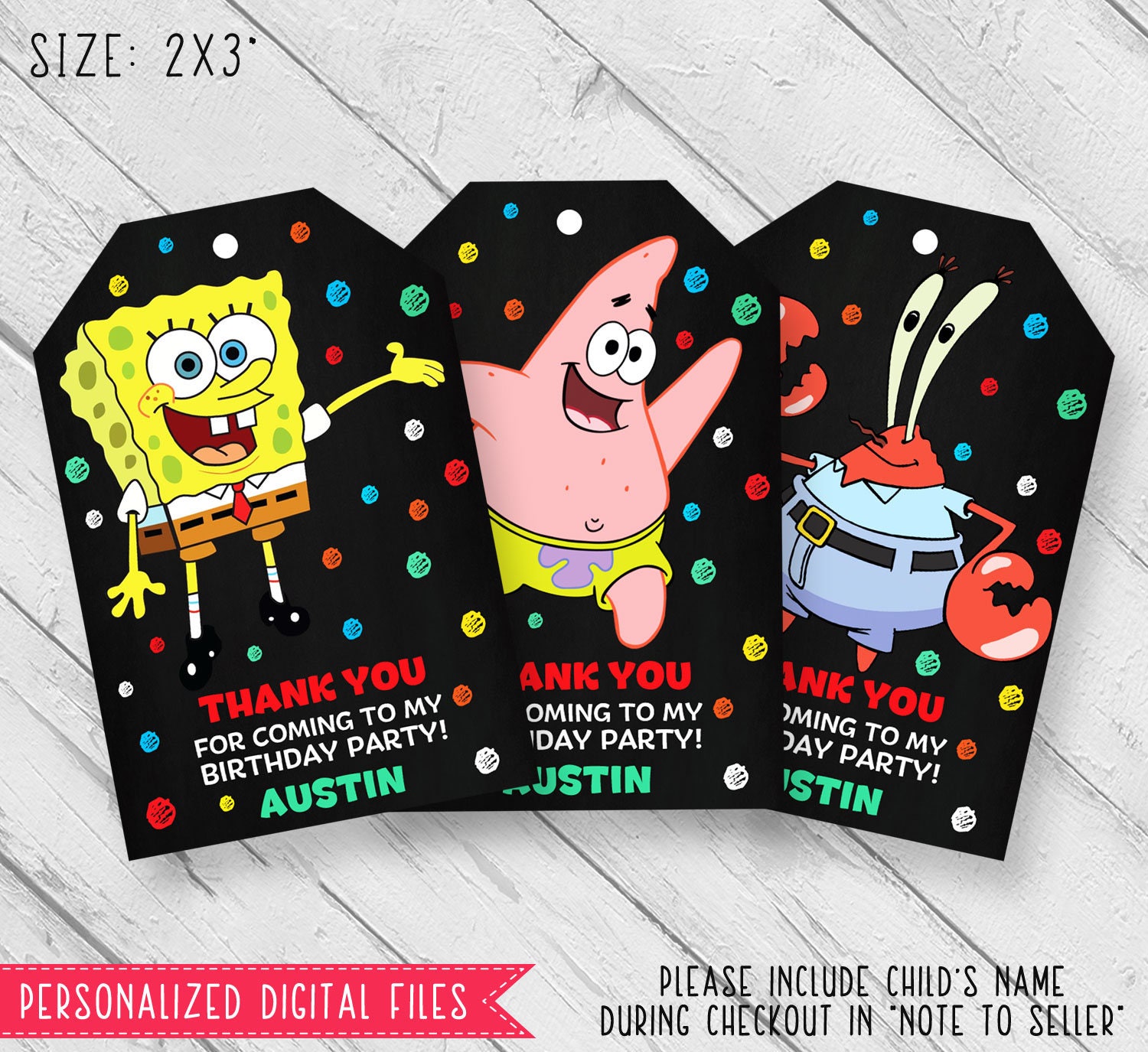 Spongebob thank you tags Spongebob favor tag Spongebob gift | Etsy