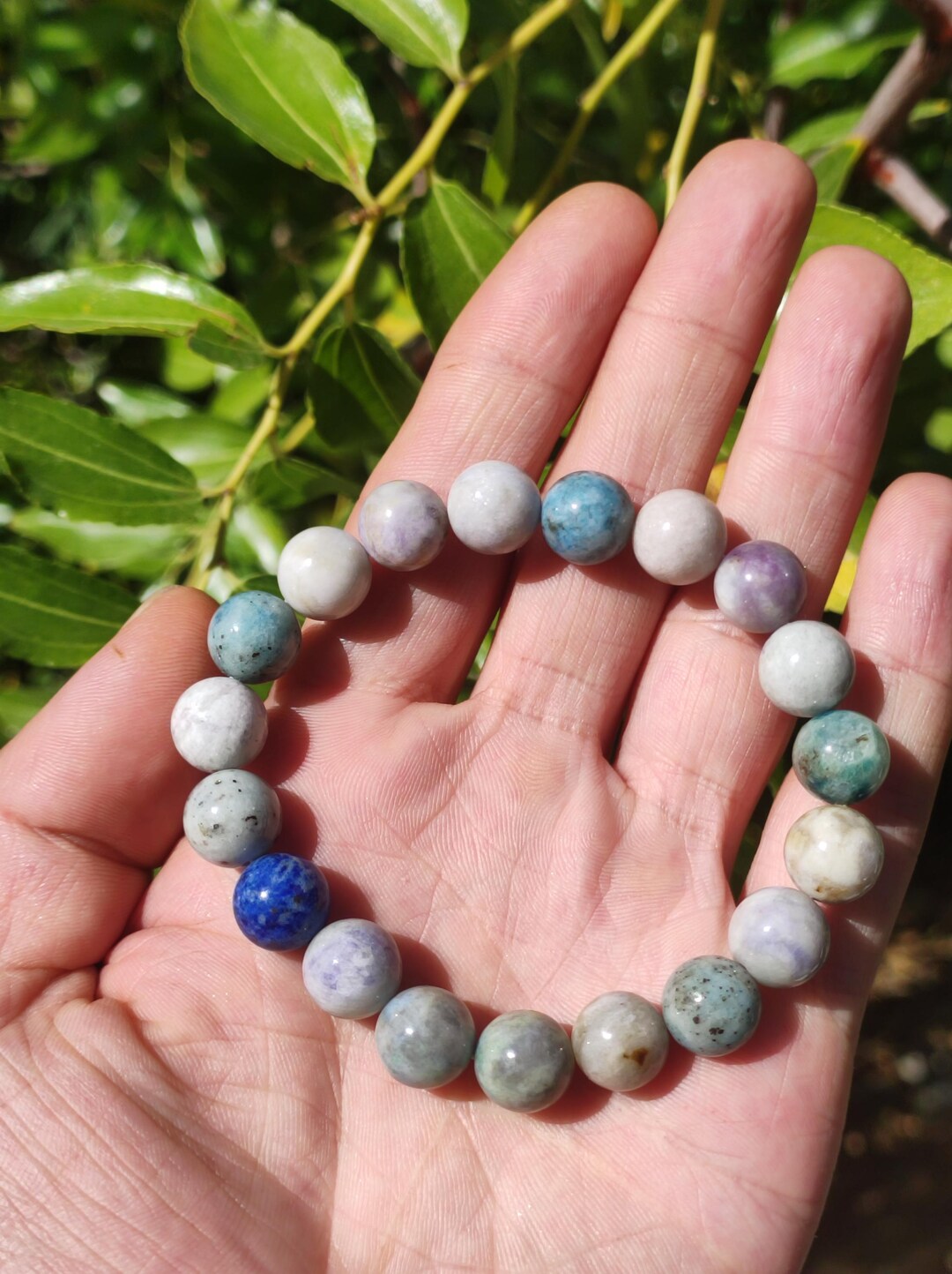 10 Mm Hackmanite *rare* Gemstone Stretch Bracelet Blue Pink White Beads ...