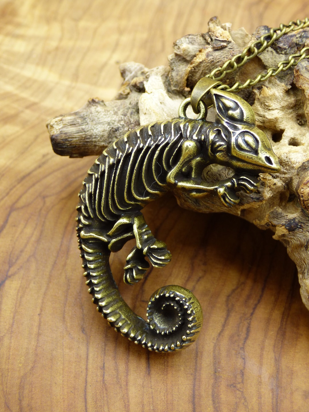 Chameleon Ghecko Reptiles Bronze Pendant Chain Men HIPPIE GOA Boho ...