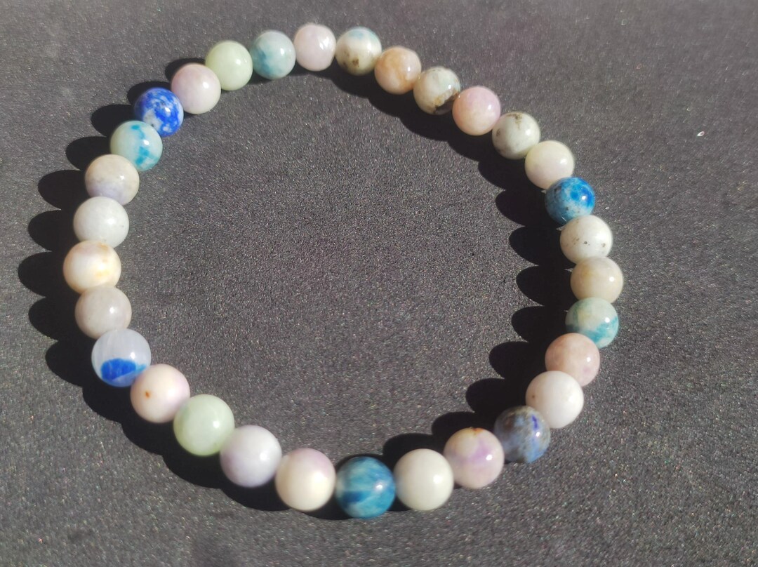 6 Mm Hackmanite rarity Gemstone Stretch Bracelet Blue Pink White Pearls ...