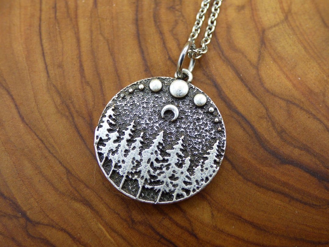 Tree Moon Cycle Night Nature ~ Amulet Necklace Antique Silver Tibet ...