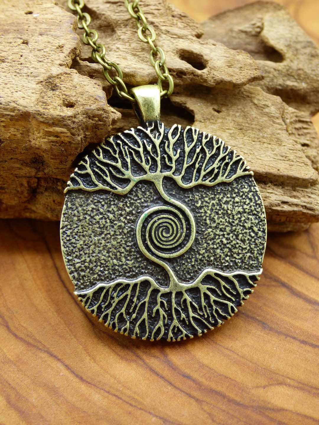Tree Spiral Amulet Necklace Antique Bronze Tibet HIPPIE GOA Boho Tibet ...