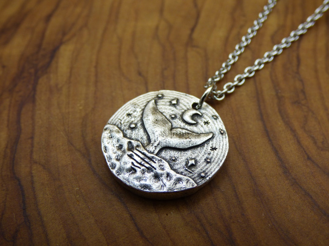 Walflosse Mond Meer Surfer Amulet Kette Antik Silber Tibet HIPPIE GOA ...