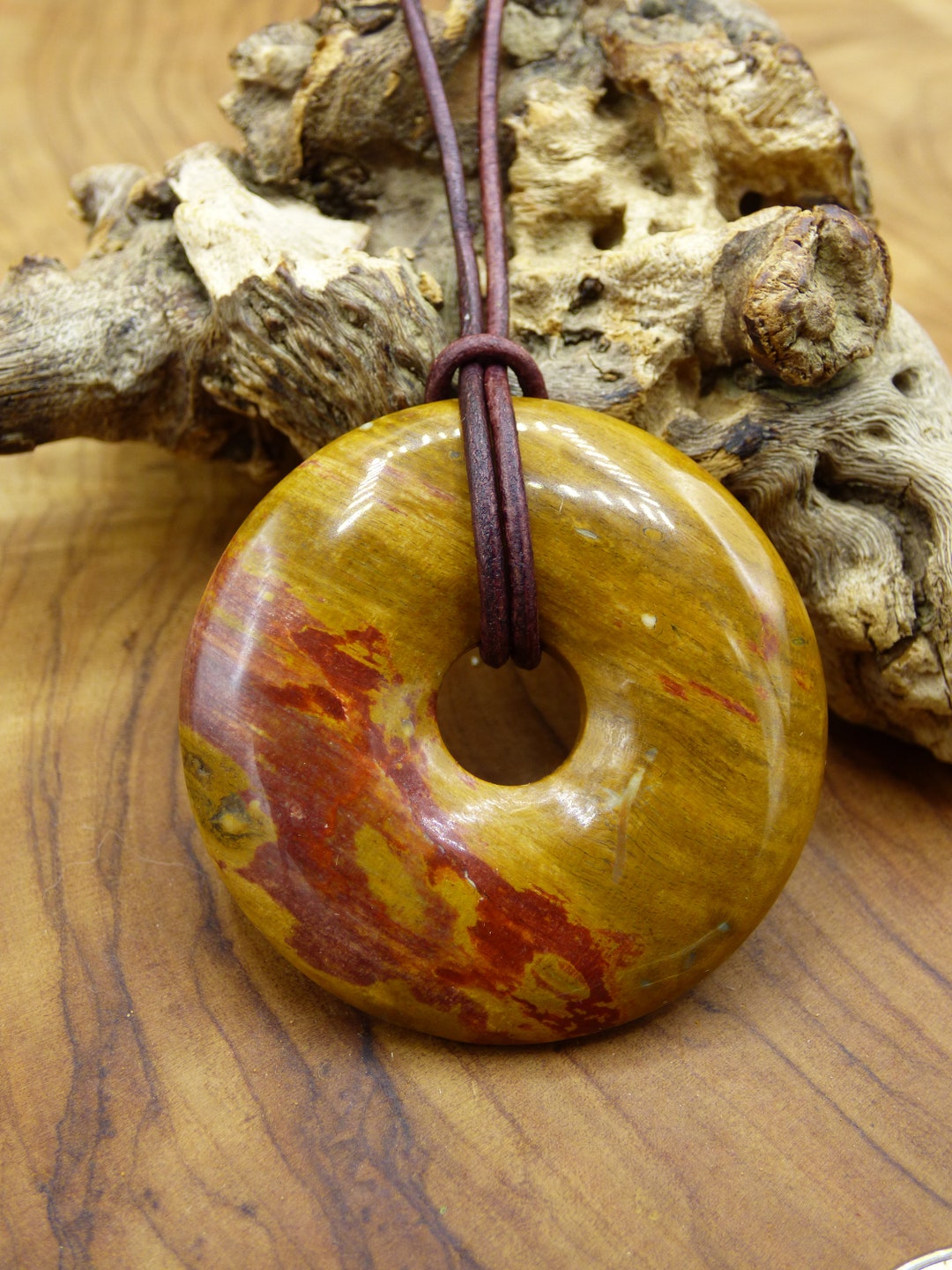 Petrified Wood Donut Gemstone Necklace HIPPIE GOA boho ethno nature ...