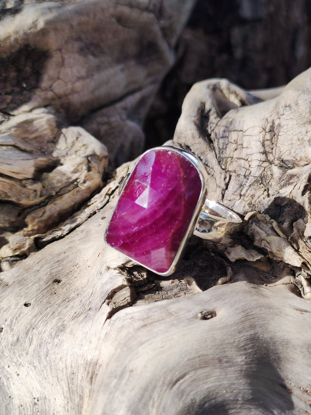 Ruby - 925 Silver Ring Size 52 / 16.5~ Gemstone Set Faceted Cut Natural ...