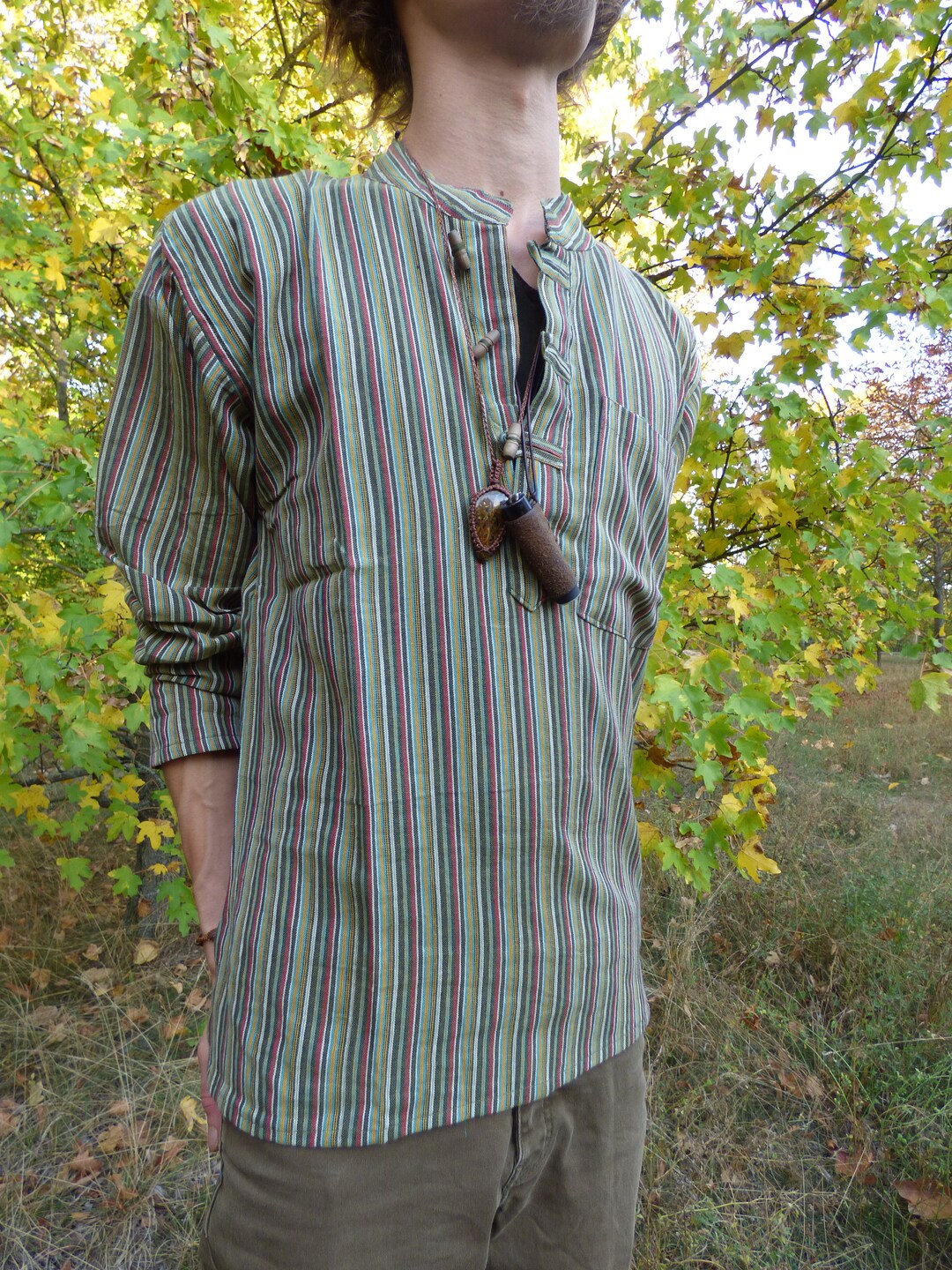 Natural Cotton Shirt Green/persimmon UNISEX Gr. S/meter/l - Etsy