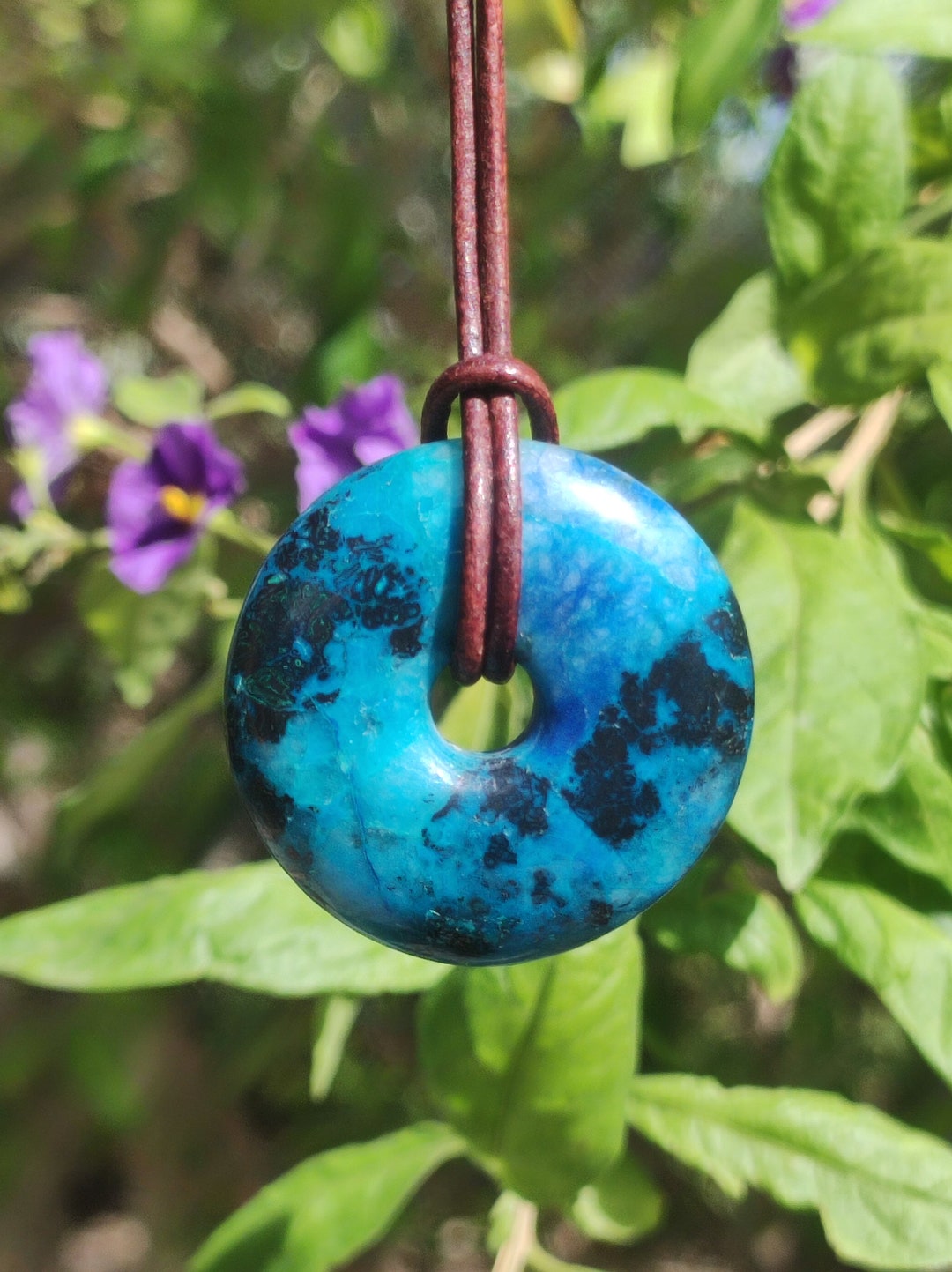 Shattuckite Chrysocoll Donut Gemstone Necklace Healing Stone Protection ...