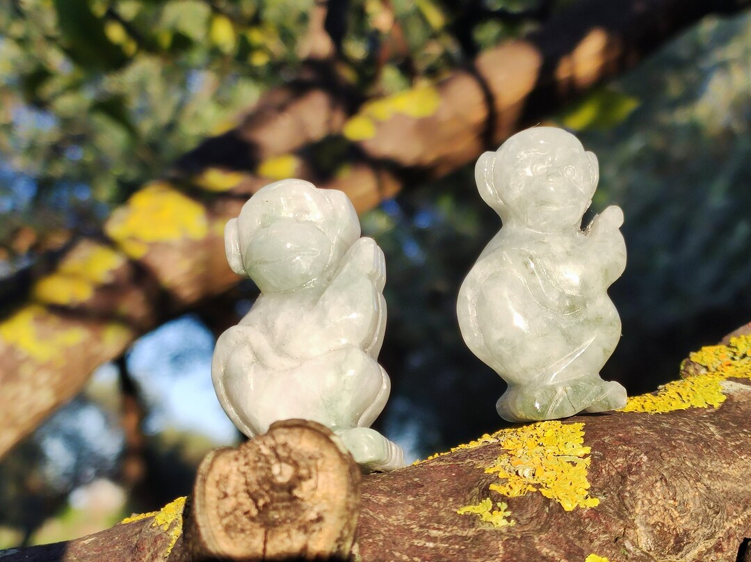 2x Burma Jade Monkey Green Natural Jade Figure Magical Gemstone ...