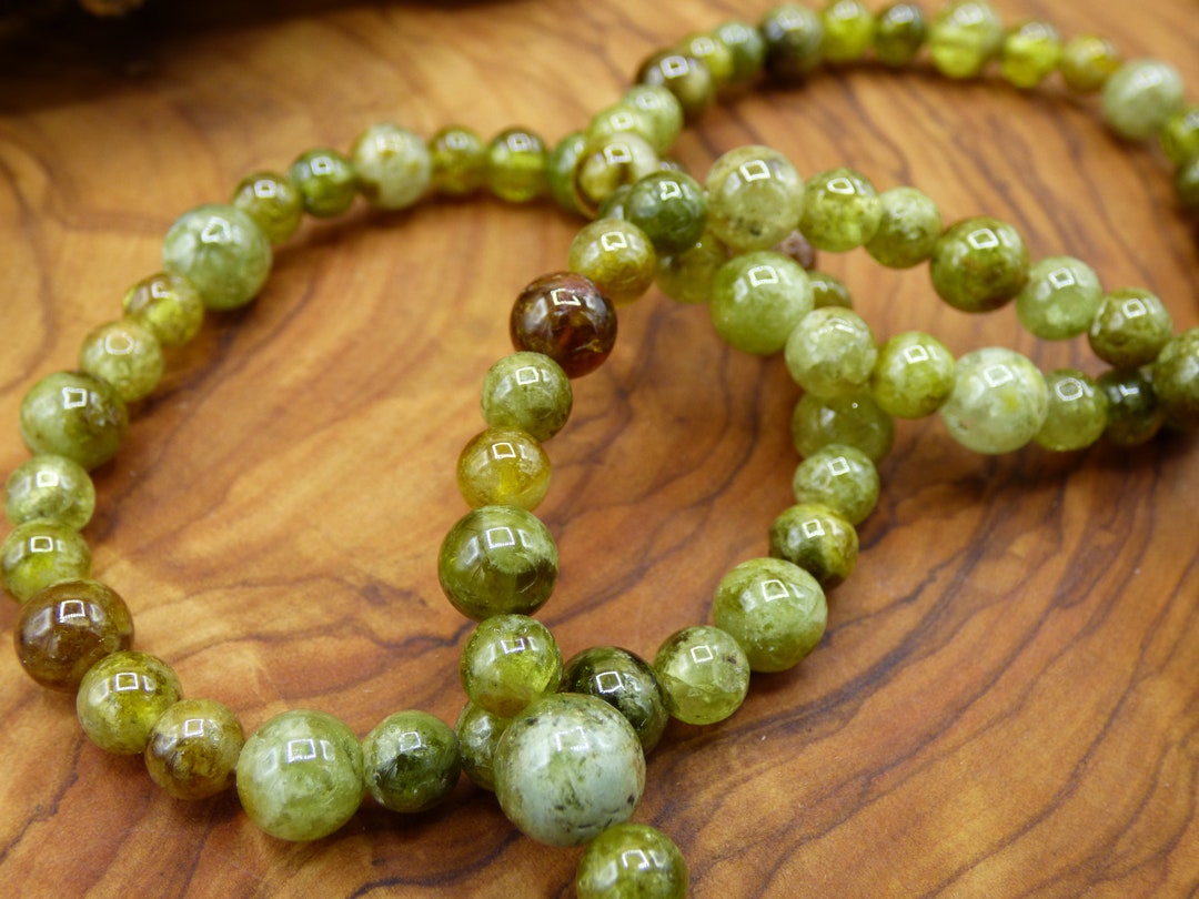 AAA Garnet Green / Grossular Gemstone Bracelet Stretch GOA Hippie Boho ...