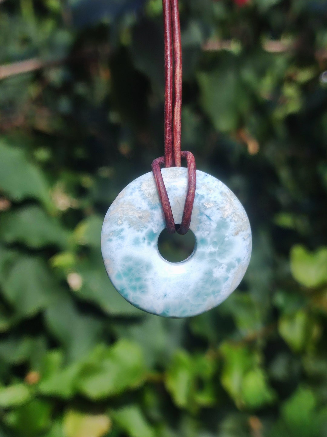 Larimar atlantis Stone Protection Donut Gemstone Necklace Blue Healing ...